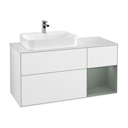 Villeroy & Boch Villeroy und Boch Finion Waschtischunterschrank G401GMGF 120cm, Abdeckplatte white matt, Emotion, Regal rechts Olive Matt Lacquer, Glossy white lacquer