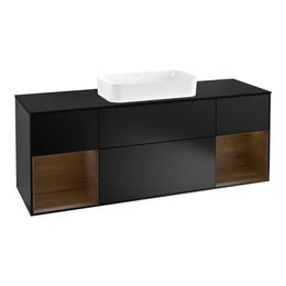 Villeroy & Boch Villeroy und Boch Finion Waschtischunterschrank F332GNPD 160x60,3cm, Abdeckplatte black matt, Regale Walnut veneer, Black matt lacquer