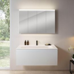 rivea Dia Unterschrank B: 121 cm mit 1 Auszug, Waschtisch mit 1 Hahnloch wei&szlig; matt, mit n50 Spiegelschrank f&uuml;r die Schweiz,,