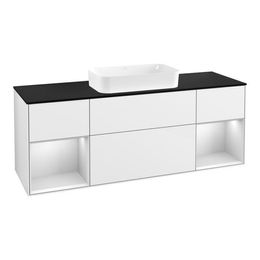 Villeroy & Boch Villeroy und Boch Finion Waschtischunterschrank F332MTGF 160x60,3cm, Abdeckplatte black matt, Regale White matt lacquer, Glossy white lacquer