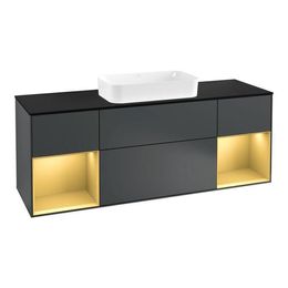 Villeroy & Boch Villeroy und Boch Finion Waschtischunterschrank F332HFHG 160x60,3cm, Abdeckplatte black matt, Regale Gold matt lacquer, Midnight Blue Matt Lacquer