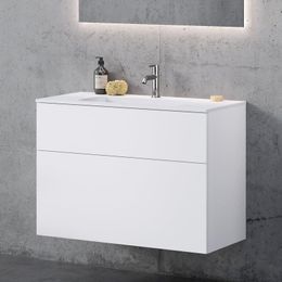 neoro n50T46 Unterschrank B: 100 cm mit 2 Ausz&uuml;gen, Waschtisch eckig wei&szlig; matt,, BN0076WM,