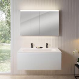 rivea Dia Unterschrank B: 121 cm mit 1 Auszug, Waschtisch mit 2 Hahnl&ouml;chern wei&szlig; matt, mit n50 Spiegelschrank f&uuml;r die Schweiz,,