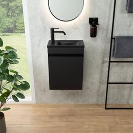 rivea Dia Unterschrank mit Picabo Handwaschbecken schwarz matt, Unterschrank 1 T&uuml;r, Anschlag links, schwarz matt, BR0574BM+BR0576BM,