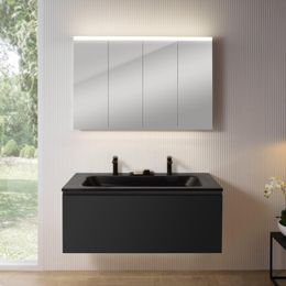 rivea Dia Unterschrank B: 121 cm mit 1 Auszug, Waschtisch mit 2 Hahnl&ouml;chern schwarz matt, mit n50 Spiegelschrank f&uuml;r die Schweiz,,