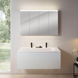 rivea Dia Unterschrank B: 121 cm mit 1 Auszug, Waschtisch mit 2 Hahnl&ouml;chern wei&szlig;, mit n50 Spiegelschrank f&uuml;r die Schweiz,, BR0039WH+BR0098WH+BN0522MI,