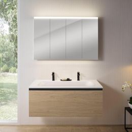 rivea Dia Unterschrank B: 121 cm mit 1 Auszug, Waschtisch mit 2 Hahnl&ouml;chern wei&szlig;, mit n50 Spiegelschrank f&uuml;r die Schweiz,, BR0039SO+BR0098WH+BN0522MI,