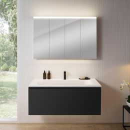 rivea Dia Unterschrank B: 121 cm mit 1 Auszug, Waschtisch mit 1 Hahnloch wei&szlig; matt, mit n50 Spiegelschrank f&uuml;r die Schweiz,,