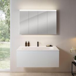 rivea Dia Unterschrank B: 121 cm mit 1 Auszug, Waschtisch mit 1 Hahnloch wei&szlig;, mit n50 Spiegelschrank f&uuml;r die Schweiz,, BR0039WH+BR0051WH+BN0522MI,