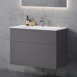 neoro n50T46 Unterschrank B: 100 cm mit 2 Ausz&uuml;gen, Waschtisch eckig wei&szlig; matt,, BN0076GR,