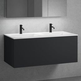 neoro n50 Unterschrank B: 120 cm mit 1 Auszug, Doppelwaschtisch mit 2 Hahnl&ouml;chern wei&szlig; matt,, BN0098WM+BN0434BM,