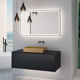 neoro n60 Unterschrank B: 120 cm mit 1 Auszug, Waschtisch B: 55 cm gold geb&uuml;rstet, mit Lichtspiegel, BN0736BG+BN0757BM+BN0017MI,