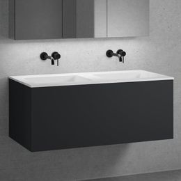 neoro n50 Unterschrank B: 120 cm mit 1 Auszug, Doppelwaschtisch ohne Hahnloch wei&szlig; matt,, BN0099WM+BN0434BM,