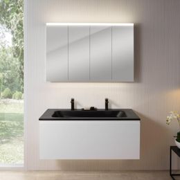 rivea Dia Unterschrank B: 121 cm mit 1 Auszug, Waschtisch mit 2 Hahnl&ouml;chern schwarz matt, mit n50 Spiegelschrank f&uuml;r die Schweiz,,