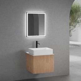 neoro n50 line Unterschrank B: 60 cm mit 1 Auszug, mit profilierter Eichenfront, Waschtisch B: 58 cm wei&szlig; matt, Konsole wei&szlig; matt, mit Spiegel,