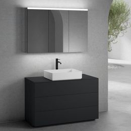 neoro n50 Unterschrank B: 120 cm mit 3 Ausz&uuml;gen, Waschtisch B: 58 cm wei&szlig; matt, mit Spiegelschrank,, BN0065WM+BN0454BM+BN0404BM+BN0475MI,