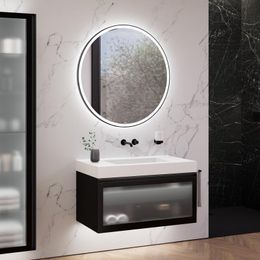 neoro n80 albus Unterschrank B: 100 cm mit 1 Auszug, mit profilierter Glasfront, mit Spiegel, Waschtisch area, BN0159WM+BN0433PG+BN0023MI,