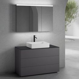 neoro n50 Unterschrank B: 120 cm mit 3 Ausz&uuml;gen, Waschtisch B: 58 cm wei&szlig; matt, mit Spiegelschrank,, BN0065WM+BN0454GR+BN0404BM+BN0475MI,