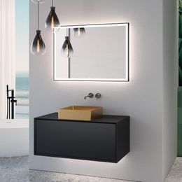 neoro n60 Unterschrank B: 100 cm mit 1 Auszug, Waschtisch B: 40 cm gold geb&uuml;rstet, mit Lichtspiegel, BN0735BG+BN0756BM+BN0016MI,
