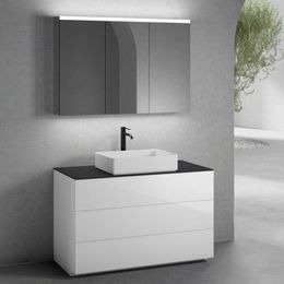 neoro n50 Unterschrank B: 120 cm mit 3 Ausz&uuml;gen, Waschtisch B: 58 cm wei&szlig; matt, mit Spiegelschrank f&uuml;r die Schweiz,,