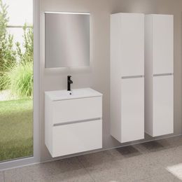 evineo ineo5 evo Unterschrank B: 60 cm mit 2 Ausz&uuml;gen, Slim-Waschtisch wei&szlig;, mit ineo Lichtspiegel,, BE0834WH+BE0956WH+BEA009MI,