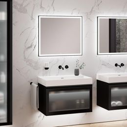 neoro n80 albus Unterschrank B: 80 cm mit 1 Auszug, mit profilierter Glasfront, mit Spiegel, Waschtisch cube, BN0134WM+BN0432PG+BN0015MI,