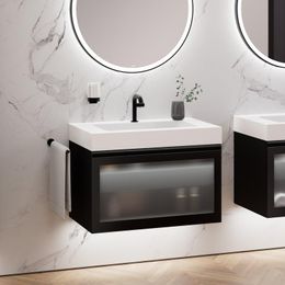 neoro n80 albus Unterschrank B: 80 cm mit 1 Auszug, mit profilierter Glasfront, Waschtisch area, BN0153WM+BN0432PG,
