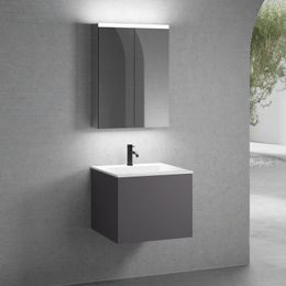 neoro n50 Unterschrank B: 60 cm mit 1 Auszug, Waschtisch mit 1 Hahnloch wei&szlig;, mit Spiegelschrank f&uuml;r die Schweiz,, BN0092WH+BN0431GR+BN0485MI,
