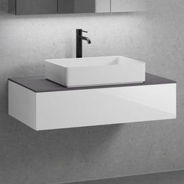 neoro n50 Unterschrank B: 100 cm mit 1 Auszug, Waschtisch B: 58 cm wei&szlig; matt,, BN0065WM+BN0413WH+BN0403GR,