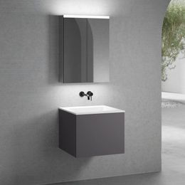 neoro n50 Unterschrank B: 60 cm mit 1 Auszug, Waschtisch ohne Hahnloch wei&szlig;, mit Spiegelschrank f&uuml;r die Schweiz,, BN0093WH+BN0431GR+BN0485MI,