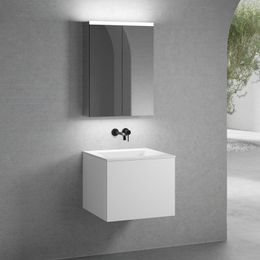 neoro n50 Unterschrank B: 60 cm mit 1 Auszug, Waschtisch ohne Hahnloch wei&szlig; matt, mit Spiegelschrank f&uuml;r die Schweiz,, BN0093WM+BN0431WM+BN0485MI,