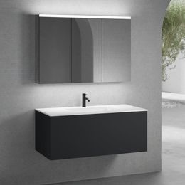 neoro n50 Unterschrank B: 120 cm mit 1 Auszug, Waschtisch mit 1 Hahnloch wei&szlig;, mit Spiegelschrank f&uuml;r die Schweiz,, BN0100WH+BN0434BM+BN0488MI,