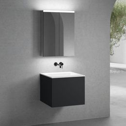 neoro n50 Unterschrank B: 60 cm mit 1 Auszug, Waschtisch ohne Hahnloch wei&szlig;, mit Spiegelschrank f&uuml;r die Schweiz,, BN0093WH+BN0431BM+BN0485MI,