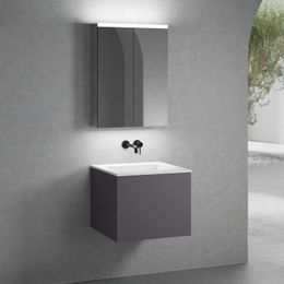 neoro n50 Unterschrank B: 60 cm mit 1 Auszug, Waschtisch ohne Hahnloch wei&szlig; matt, mit Spiegelschrank f&uuml;r die Schweiz,, BN0093WM+BN0431GR+BN0485MI,