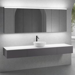 neoro n50 M&ouml;belanlage B: 220 cm mit 3 Ausz&uuml;gen, Waschtisch &Oslash; 40 cm wei&szlig; matt, mit Spiegelschrank,,