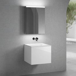 neoro n50 Unterschrank B: 60 cm mit 1 Auszug, Waschtisch ohne Hahnloch wei&szlig; matt, mit Spiegelschrank f&uuml;r die Schweiz,, BN0093WM+BN0431WH+BN0485MI,