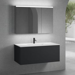 neoro n50 Unterschrank B: 120 cm mit 1 Auszug, Waschtisch mit 1 Hahnloch wei&szlig; matt, mit Spiegelschrank,, BN0100WM+BN0434BM+BN0475MI,