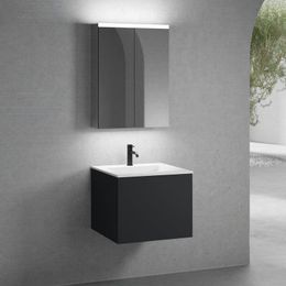 neoro n50 Unterschrank B: 60 cm mit 1 Auszug, Waschtisch mit 1 Hahnloch wei&szlig; matt, mit Spiegelschrank f&uuml;r die Schweiz,, BN0092WM+BN0431BM+BN0485MI,