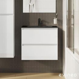 evineo ineo2 Waschtischunterschrank B: 61 cm, 2 Ausz&uuml;ge, mit Griffmulde, Waschtisch schwarz matt,, BE0405BH+BE0700WH,