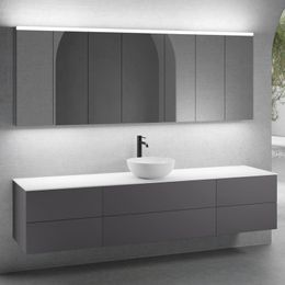 neoro n50 M&ouml;belanlage B: 220 cm mit 6 Ausz&uuml;gen, Waschtisch &Oslash; 40 cm wei&szlig; matt, mit Spiegelschrank,,