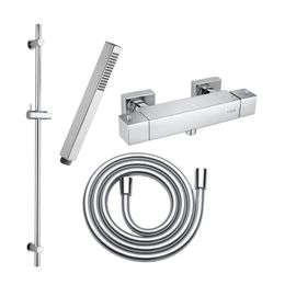 Fortis Brauseset mit Thermostat, Metall-Stabhandbrause, Brausestange, Brauseschlauch, 84511THPC+50129TTPC+53162150PC+15501PC,