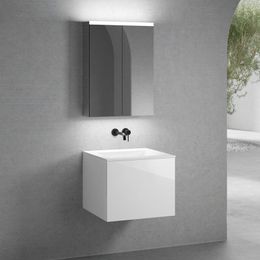 neoro n50 Unterschrank B: 60 cm mit 1 Auszug, Waschtisch ohne Hahnloch wei&szlig;, mit Spiegelschrank f&uuml;r die Schweiz,, BN0093WH+BN0431WH+BN0485MI,