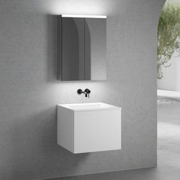 neoro n50 Unterschrank B: 60 cm mit 1 Auszug, Waschtisch ohne Hahnloch wei&szlig;, mit Spiegelschrank,, BN0093WH+BN0431WM+BN0472MI,