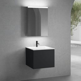 neoro n50 Unterschrank B: 60 cm mit 1 Auszug, Waschtisch mit 1 Hahnloch wei&szlig;, mit Spiegelschrank f&uuml;r die Schweiz,, BN0092WH+BN0431BM+BN0485MI,