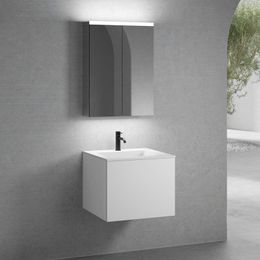 neoro n50 Unterschrank B: 60 cm mit 1 Auszug, Waschtisch mit 1 Hahnloch wei&szlig; matt, mit Spiegelschrank,, BN0092WM+BN0431WM+BN0472MI,