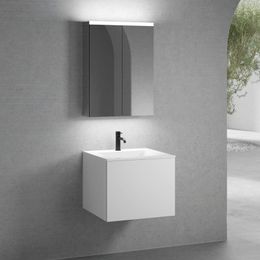 neoro n50 Unterschrank B: 60 cm mit 1 Auszug, Waschtisch mit 1 Hahnloch wei&szlig;, mit Spiegelschrank f&uuml;r die Schweiz,, BN0092WH+BN0431WM+BN0485MI,