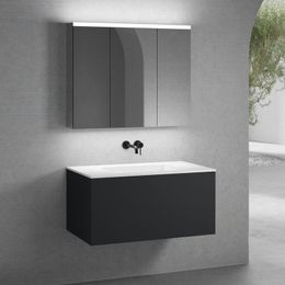 neoro n50 Unterschrank B: 100 cm mit 1 Auszug, Waschtisch ohne Hahnloch wei&szlig;, mit Spiegelschrank f&uuml;r die Schweiz,, BN0097WH+BN0433BM+BN0487MI,