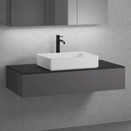 neoro n50 Unterschrank B: 120 cm mit 1 Auszug, Waschtisch B: 58 cm wei&szlig; matt,, BN0065WM+BN0414GR+BN0404BM,