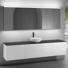 neoro n50 M&ouml;belanlage B: 220 cm mit 3 Ausz&uuml;gen, Waschtisch &Oslash; 40 cm wei&szlig; matt, mit Spiegelschrank,,