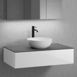 neoro n50 Unterschrank B: 100 cm mit 1 Auszug, Waschtisch &Oslash; 40 cm wei&szlig; matt,, BN0064WM+BN0413WH+BN0403GR,
